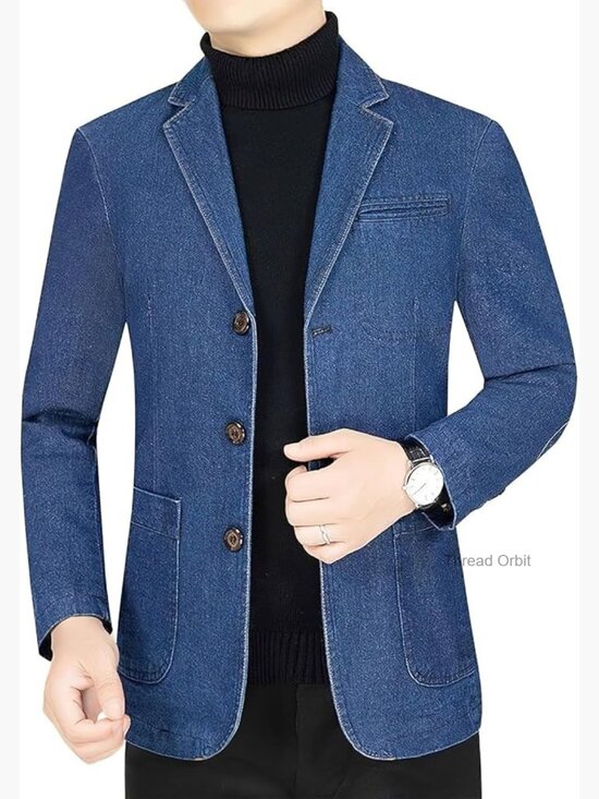 Suits & Blazers | Mens Notched Lapel Button Down Business Slim Denim ...